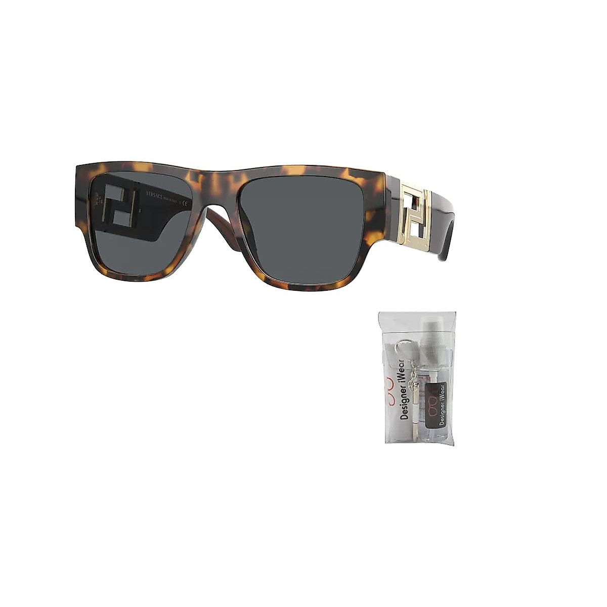 Versace VE4403 511987 57MM Havana/Dark Grey Rectangular Sunglasses for Men + BUNDLE with Designer iWear Eyewear Kit