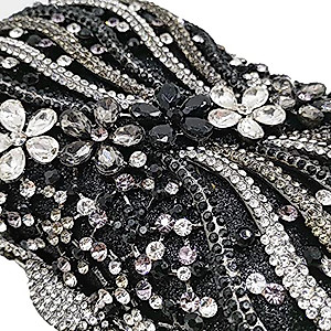 Boutique De FGG Women Crystal Clutch Evening Bags Wedding Party Rhinestones Handbags Ladies Gala Dinner Purses (Black&Grey)