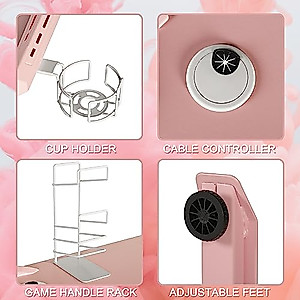 AODAILIHB Pink 44 Inch Cute Computer Gaming Table T Shaped Girl Gamer Workstation Home Office Desk with Cable Management and Headphone/Cup Holder