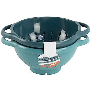 Crisp 2 Pack Mini Colander Berry Baskets - Plastic, Durable Kitchenware, Dishwasher Safe - Made in the USA - Prussian Blue & Light Teal