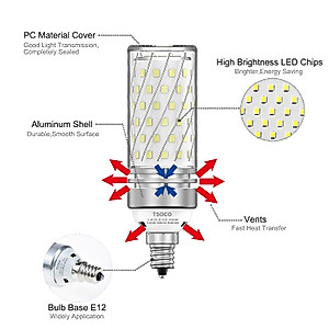 TSOCO E12 LED Bulbs,16W LED Chandelier Light Bulbs,120 Watt Equivalent,6000K Daylight White,1400LM,Non-Dimmable Ceiling Fan Light Bulbs,Pack of 3 (Daylight-16w)
