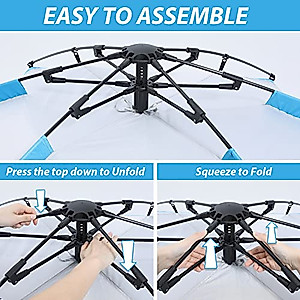 ABCCAMPING Beach Tent Instant Pop up Sun Shade Shelter for 4-6 Person with UV Protection，Extended Floor，3 Mesh Roll Up Windows with Carry Bag, Sandbags, Stakes(Sky Blue)