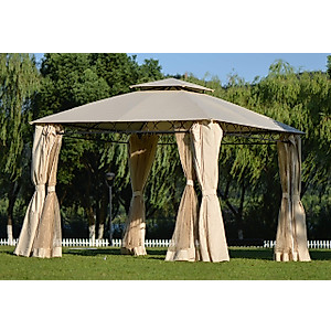 BBQ Gazebo Outdoor Gazebo Tent Gazebo with Mosquito Netting Canopy Cover Metal Hardtop Gazebos Double Tiered Grill Canopy with UV Protection for Garden Couryard 127.2" L*127.2" W*113.0" H Beige