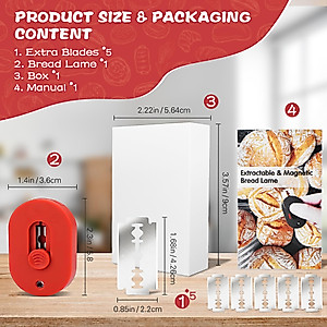 MGVK Bread Lame for Dough, Extractable & Magnetic Bread Lame Tool with 5PCS Blades for Artisan Bread, Essential Sourdough Bread Baking Supplies (Red)