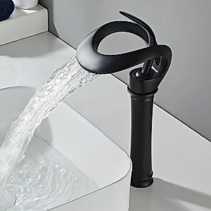 Lovedima Elegant Tall Waterfall Single Handle 1-Hole Bathroom Vessel Sink Faucet Solid Brass Lavatory Vanity Sink Faucet,Black