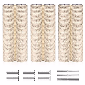 6 Pack Cat Scratching Post Replacement, White Hemp Rope Refill Scratching Post Cat Tree DIY Spare Cat Scratcher Large Cat Tower Refurbishment for Indoor Cats with M8 Screws, 3.5 x 15.8 Inches