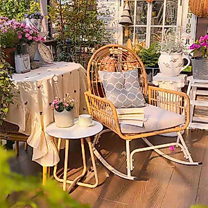 Upholstered High-Back Glider Chair,Patio Rattan Rocker Chair with Cushions & Steel Frame, All-Weather Rocking Lawn Wicker Furniture for Garden Backyard Porch(91*61.5*95cm/35.8*24.2*37.4in)