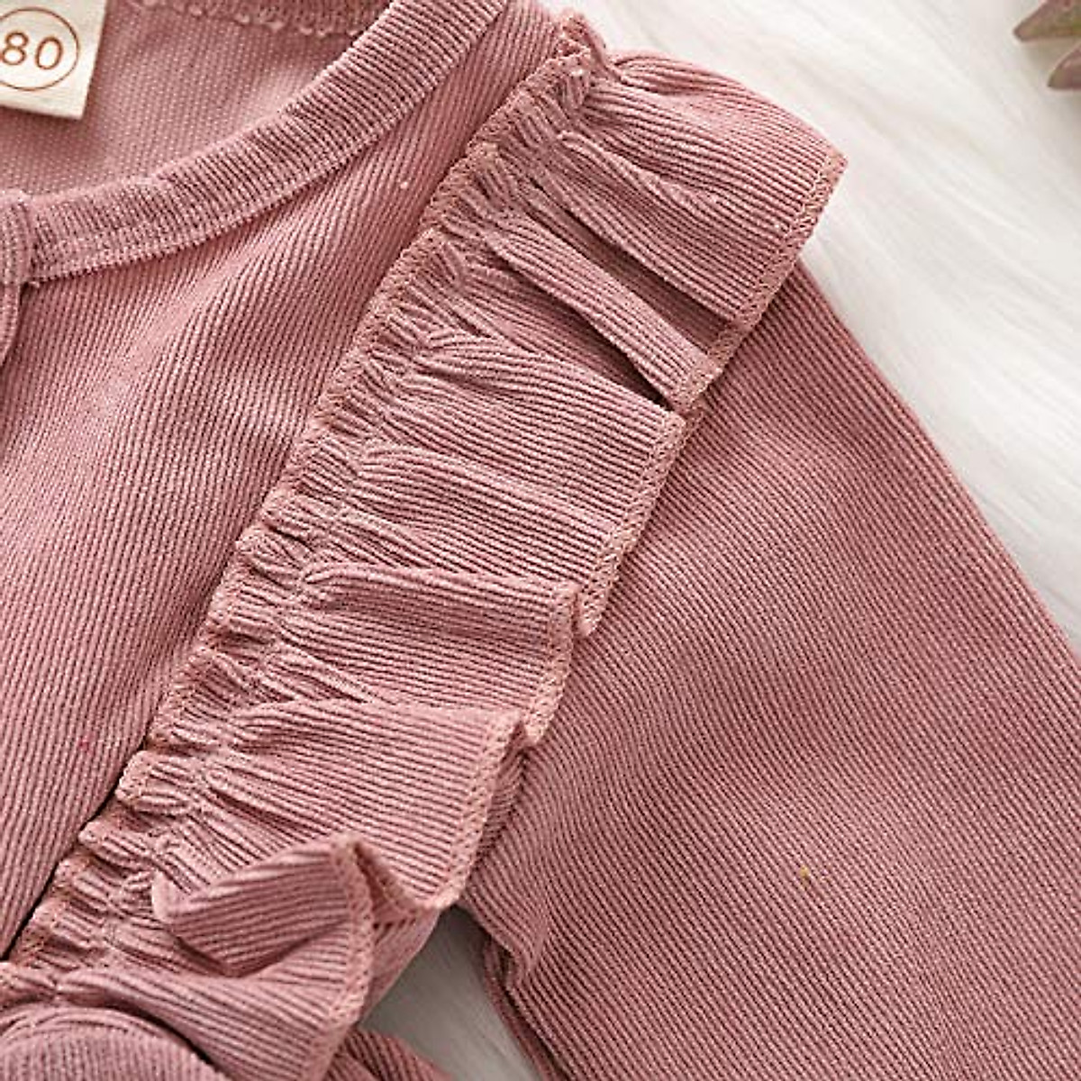YQYJA Toddler Baby Girls Fall Winter Corduroy Ruffle Long Sleeve Dress Headband Kids Dresses (Pink, 12-18 Months)