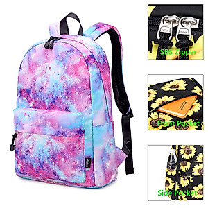 abshoo Lightweight Water Resistant Galaxy Backpacks for Teen Girls School Backpack with Lunch Bag (Galaxy Pink Set)