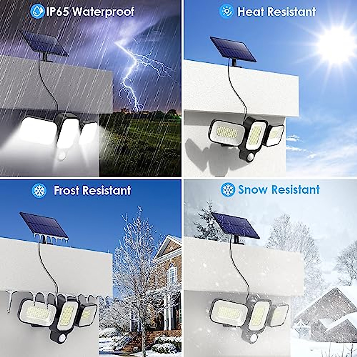 Solar Outdoor Lights, [2 Packs] 225 LED 3 Head Adjustable Motion Sensor Lights, 2500LM 330° Wide Angle Solar Flood Lights, IP65 Waterproof Wall Lamp Security Lights With 16.5Ft Cable for Garden Yard