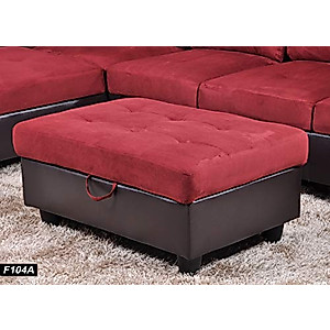 EZLUX Red Flannel and PVC L-Shaped Left Chaise Sectional Sofa Couch Set with Storage Ottoman for Living Room