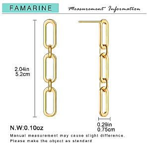 FAMARINE Gold Chain Drop Earrings for Women, 14K Real Gold Plated, 52mm Length, 7.5mm Width, Lightweight and Durable