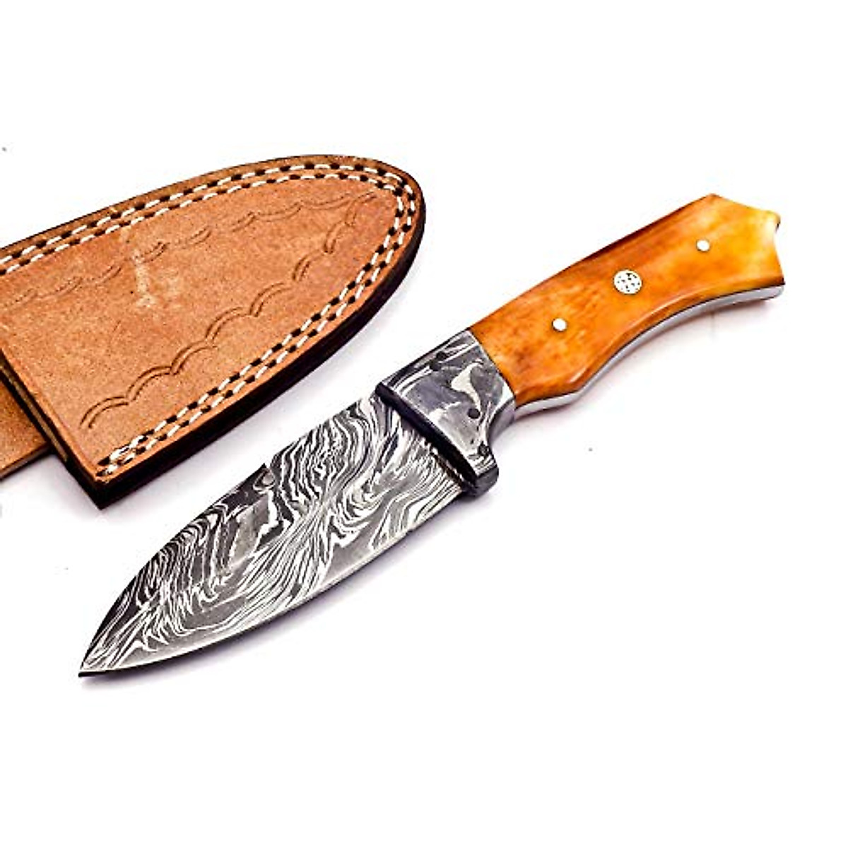 Nooraki SK-REG 44 Custom Handmade Damascus Steel Knife, Hunting knife, Camping knife, Survival Knife, Coloured Bone Handle, Full Tang with Leather Sheath