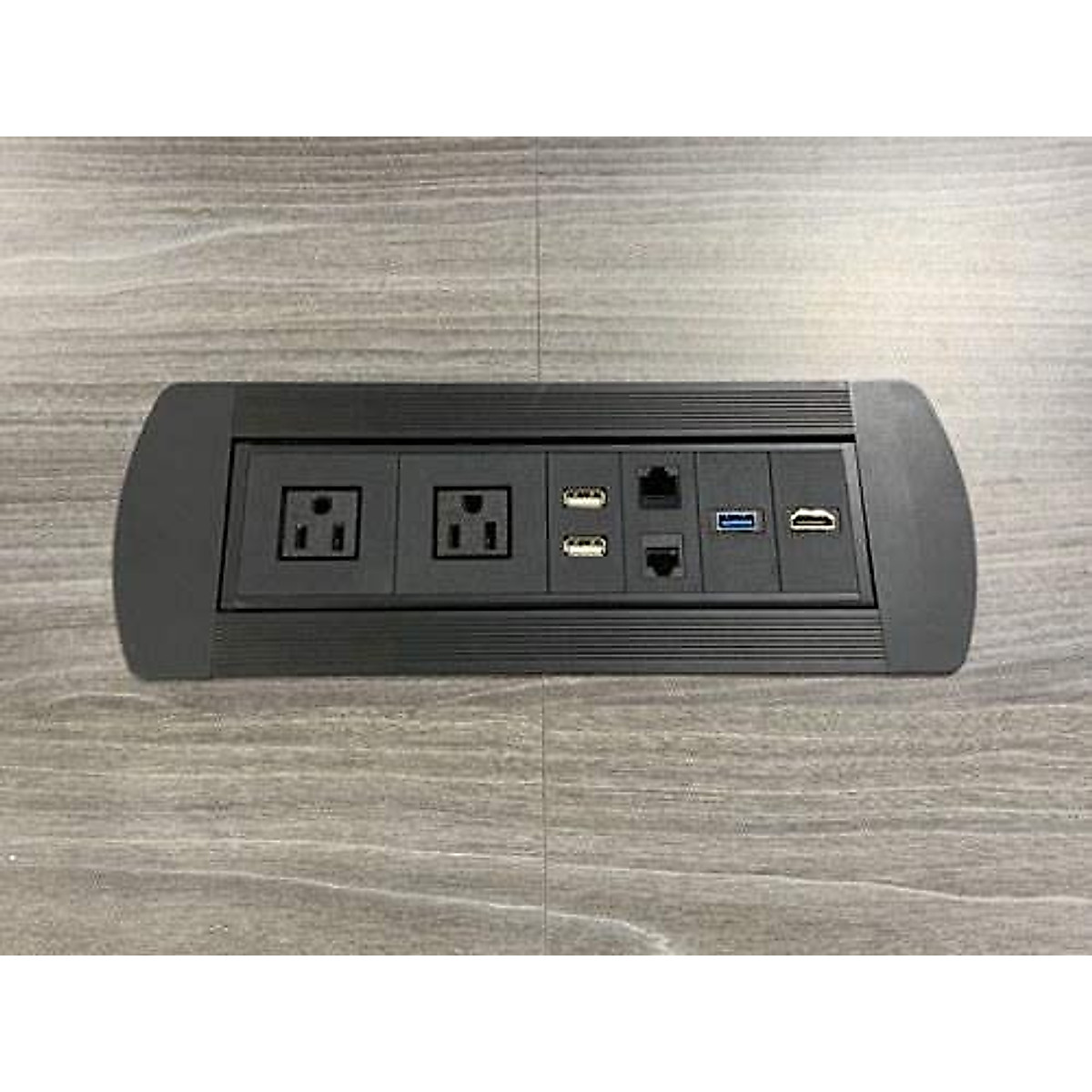 Impecgear Power Plug in-Desk Power Center Table Top Grommet Furniture Power Data Center/2 CAT6/1 HDMI/1 USB/1 Type-C/2 AC Power/1 USB Pass Thru (DC101_Solid Black)
