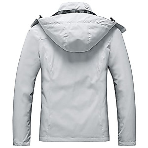 OTU Women's Waterproof Rain Jacket Lightweight Hooded Raincoat for Hiking Travel Outdoor Light Gray L