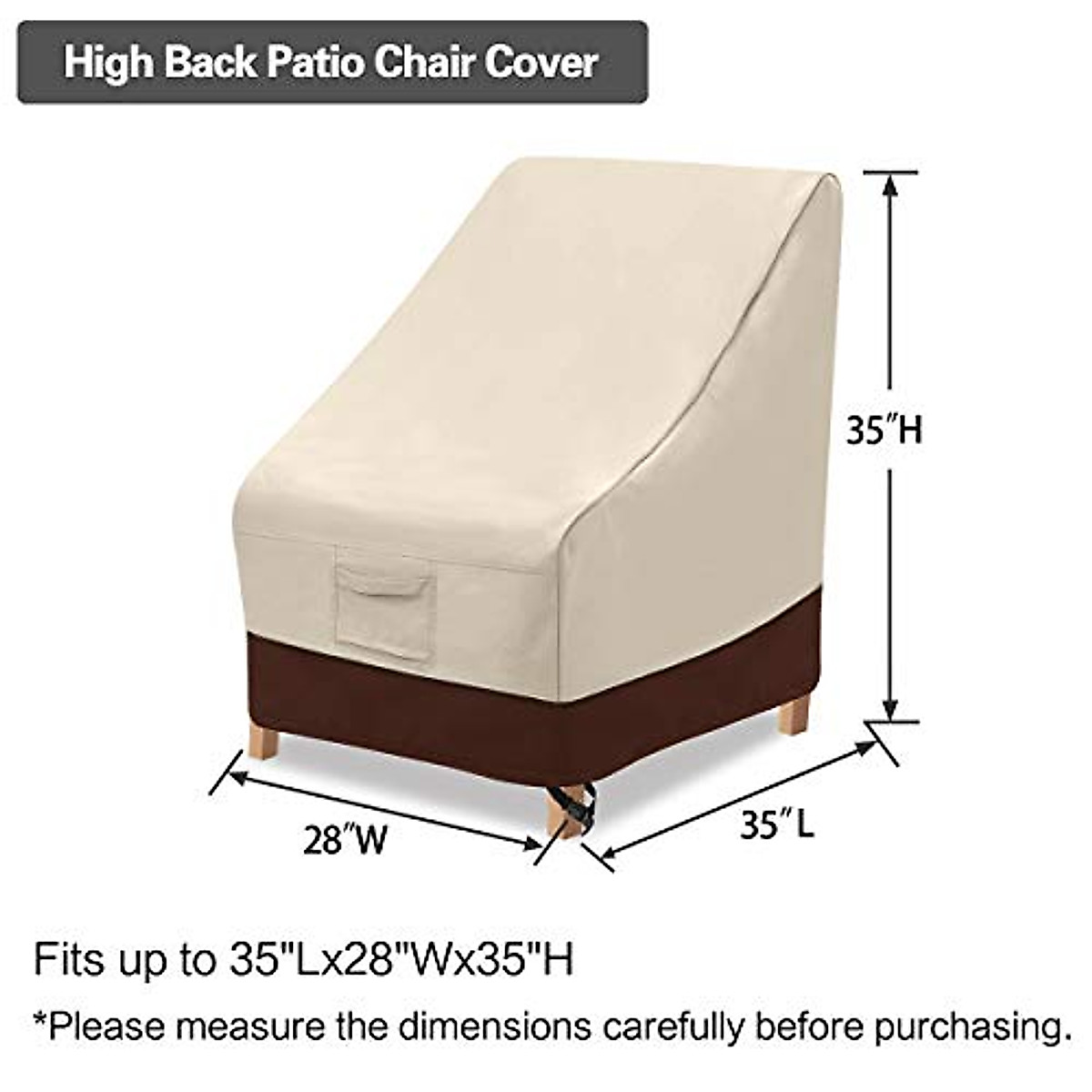 Vailge High Back Patio Chair Cover,Waterproof Outdoor Chair Covers,600D Heavy Duty High-Back Chair Outdoor Patio Furniture Cover - (2 Pack - 35" L x 28W x 35" H, Beige & Brown)