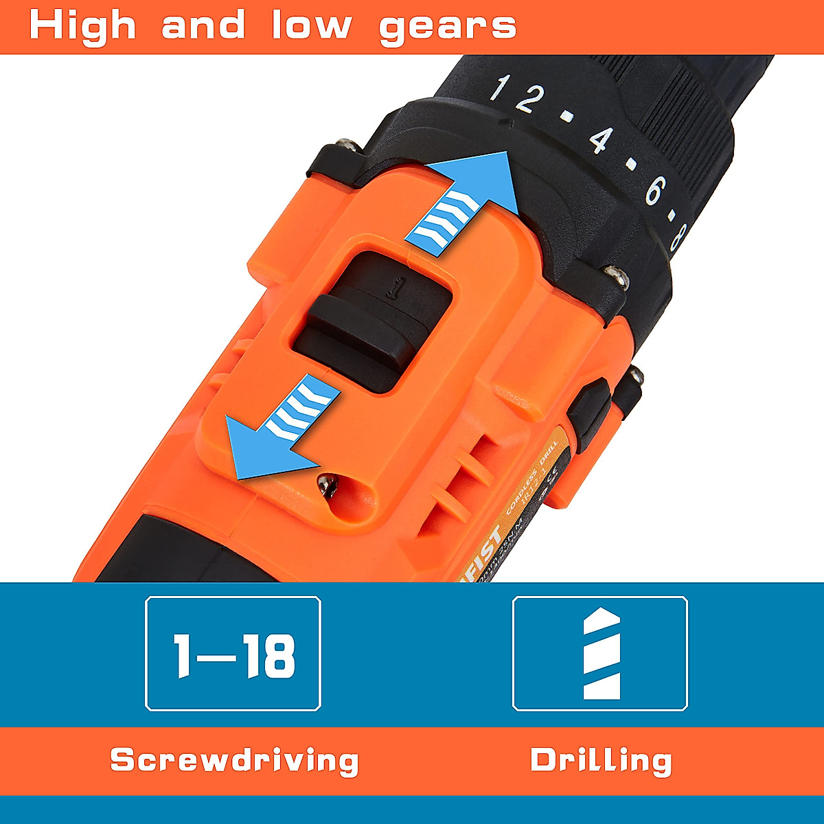 Cordless Drill Driver 12V Lithium Battery Screwdriver Home Use DIY with Led Light with Screw Bits