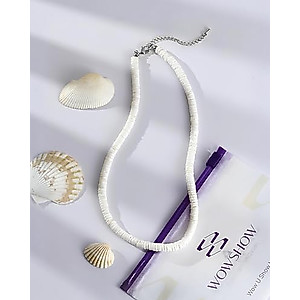 Wowshow Shell Necklace, Puka Shell Necklace for Men Women Seashell Choker Necklace Smooth Shell Chip Summer Necklace 14 Inches