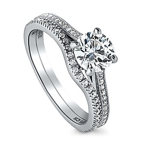 BERRICLE Sterling Silver Solitaire Wedding Engagement Rings 1 Carat Round Cubic Zirconia CZ Ring Set for Women, Rhodium Plated Size 9.5