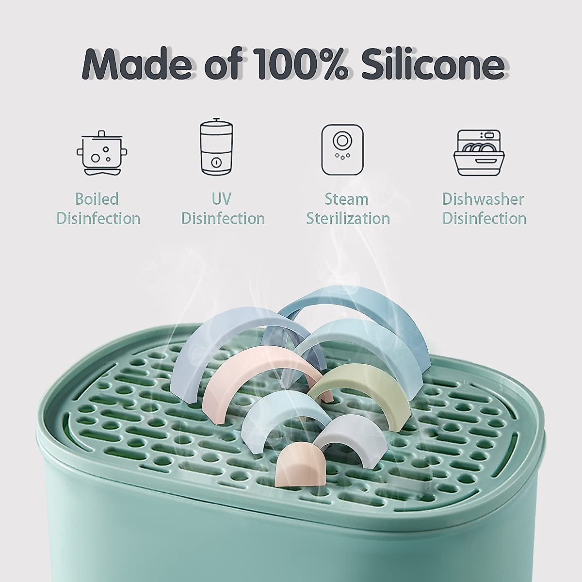 Macabaka Silicone Rainbow Stacker Nesting Puzzle Building Blocks Stacking Toys, Boho Baby Toys, 10 Pcs Educational Toys Learning Montessori Toys for Toddlers Kids, BPA-Free, Rainbow Series