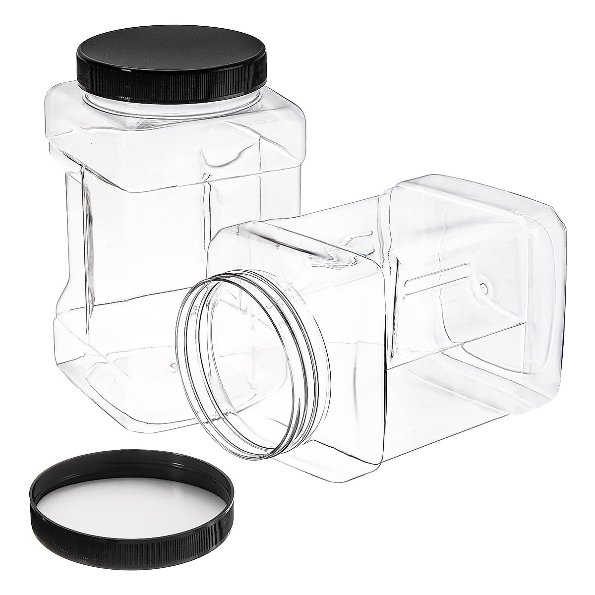 Lawei 3 Pack Square Clear Plastic Jars, 98 Oz Wide Mouth Storage Containers with Screw-On Lids, Refillable BPA Free Empty PET Jars for Dry Goods Peanut Cookies Candy, Easy Grip Airtight Storage Jar