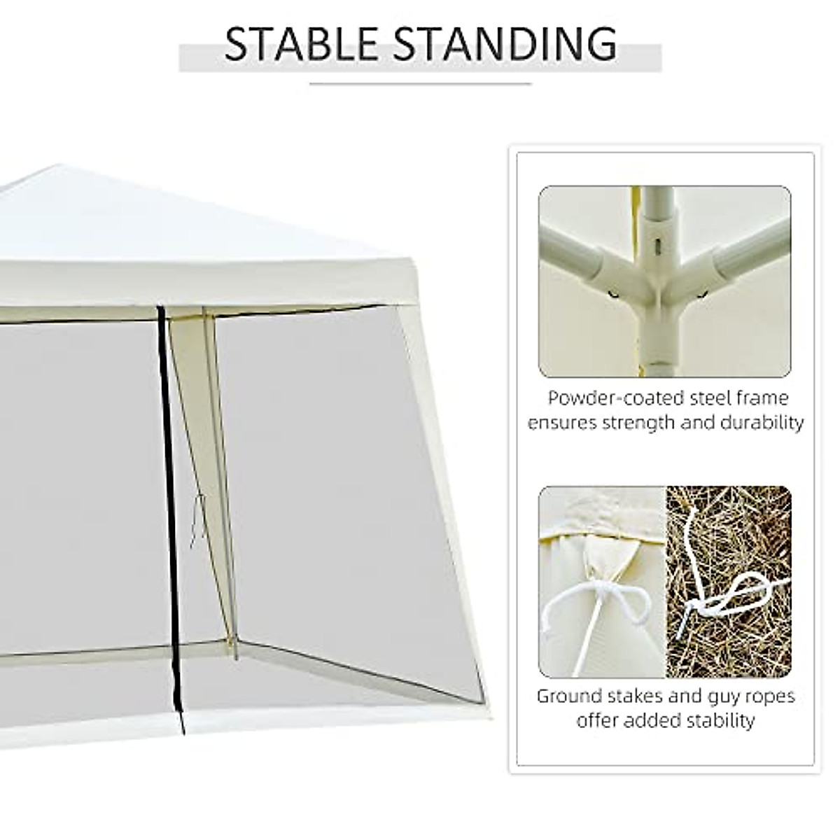 Outsunny 10'x10' Outdoor Party Tent Canopy with Mesh Sidewalls, Patio Gazebo Sun Shade Screen Shelter, Beige