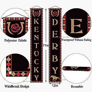 Pudodo Kentucky Derby Porch Banner Run for The Roses Horse Racing Themed Party Front Door Sign Wall Hanging Banner Decoration