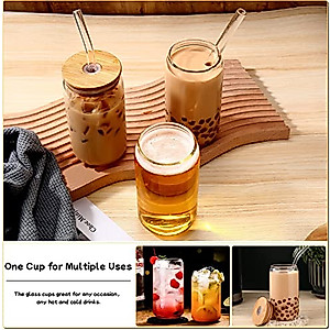 DWTS DANWEITESI Glass Cups with Lids and Straws 6pcs,16oz Glass Iced Coffee Cups with Lids- Glass Coffee Cups,Drinking Glasses with Bamboo Lids