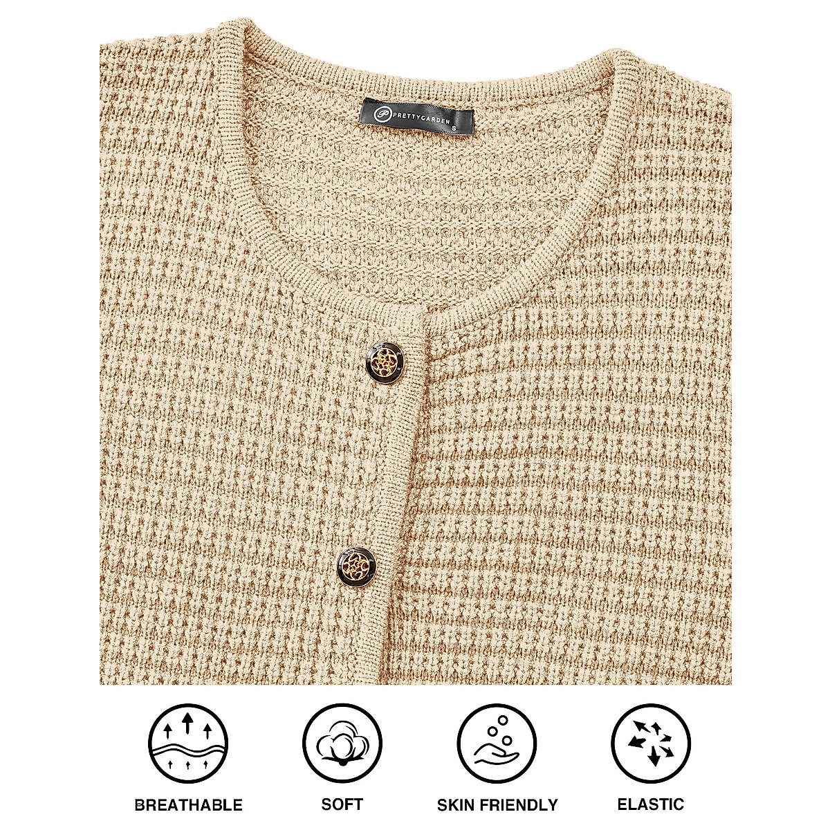 PRETTYGARDEN Women's Knit Cardigan Sweaters Fall Fashion Long Sleeve Open Front Button Down Trendy Casual Sweater Jacket (Beige, Large)
