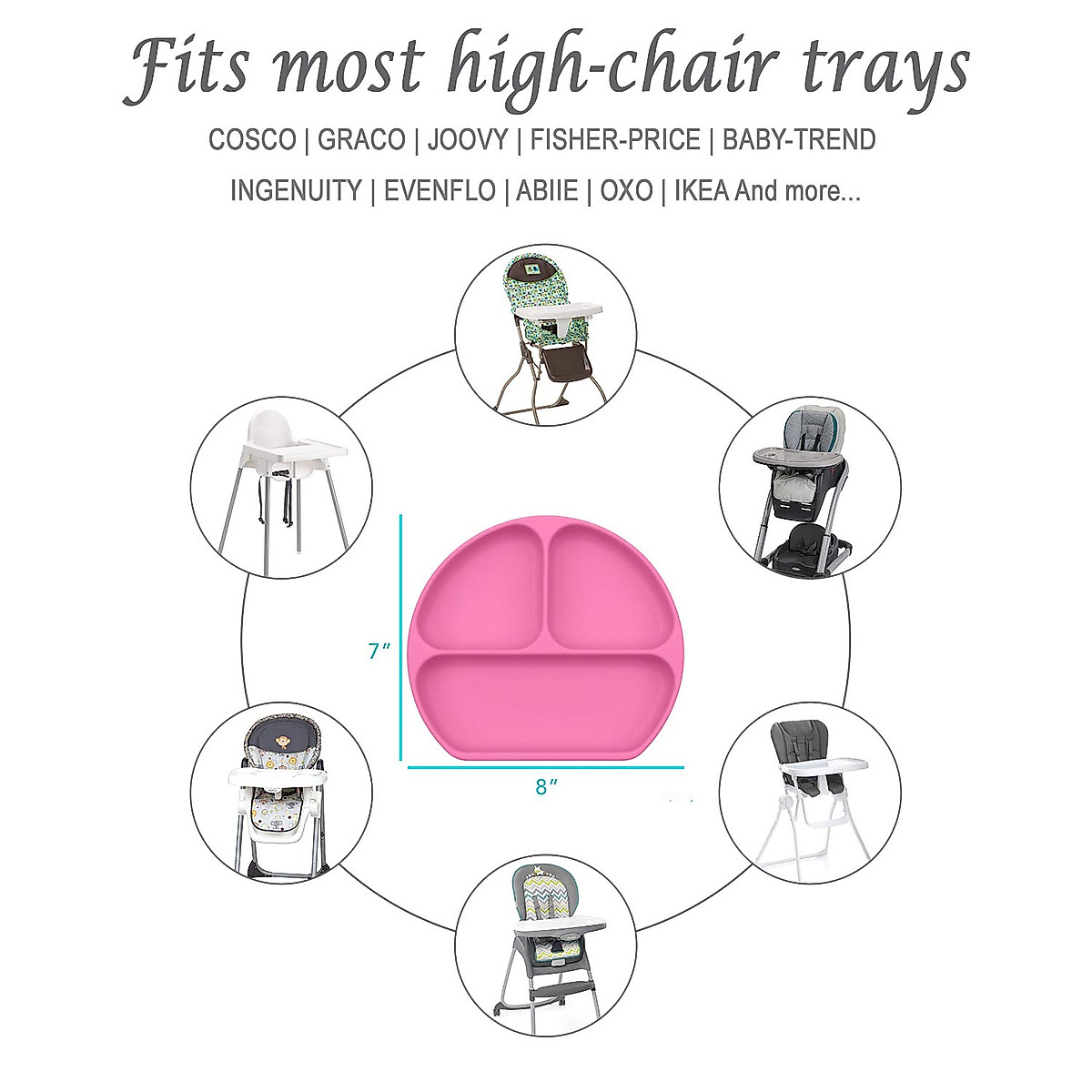 Silicone Suction Plates for Babies, Stick to High Chair Trays and Table, Divided Baby Dishes, Perfect Kids Plates, BPA Free