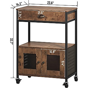 Catrimown Coffee Cart with Storage, Coffee Bar Cabinet on Wheels, Small Microwave Cart with Drawer for Kitchen, Living Room, Rustic Brown