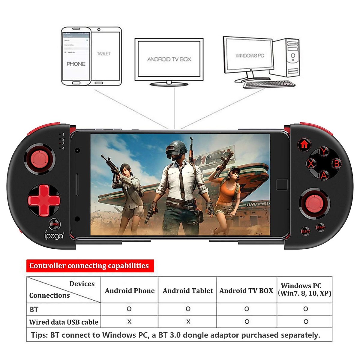 Ipega PG-9087S Wireless Game Controller, Retractable Telescopic PUBG Mobile Controller Joystick Gamepad for Android/iOS Smartphones/Tablets/Smart TV