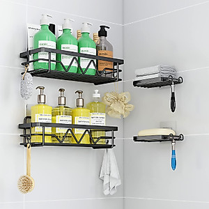 LEGUANG Shower Caddy, Adhesive Shower Organizer No Drilling, 4-Pack Shower Shelves, Rustproof Bathroom Shower Organizer for Inside Shower, Black