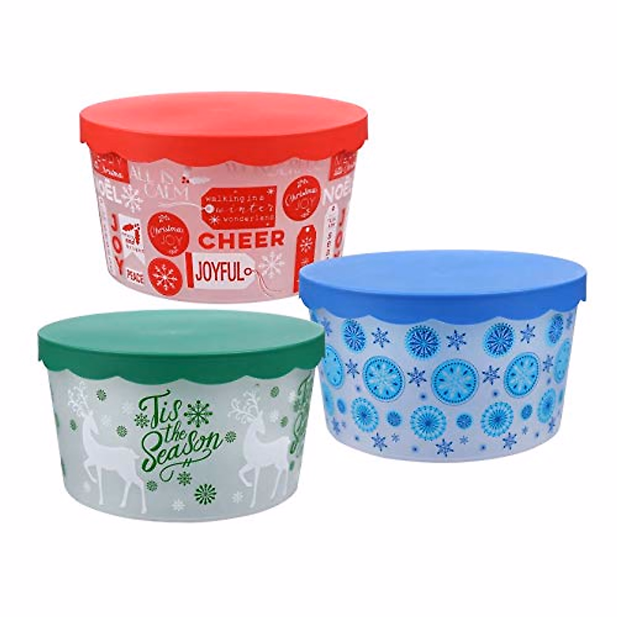 Christmas Food Containers with Lids For Holiday Baked Goods, Food Gifts, Treats, Candy - Plastic - Large Approx 4x8 Inches - Set of 3