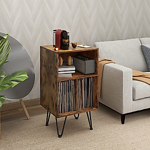 Record Player Stand with Vinyl Storage Turntalbe Stand with Charging Station and USB Ports Size W18 xD17 xH34 Record Player Table Shelf Holder with Power Outlet Holds 150 Albums Brown