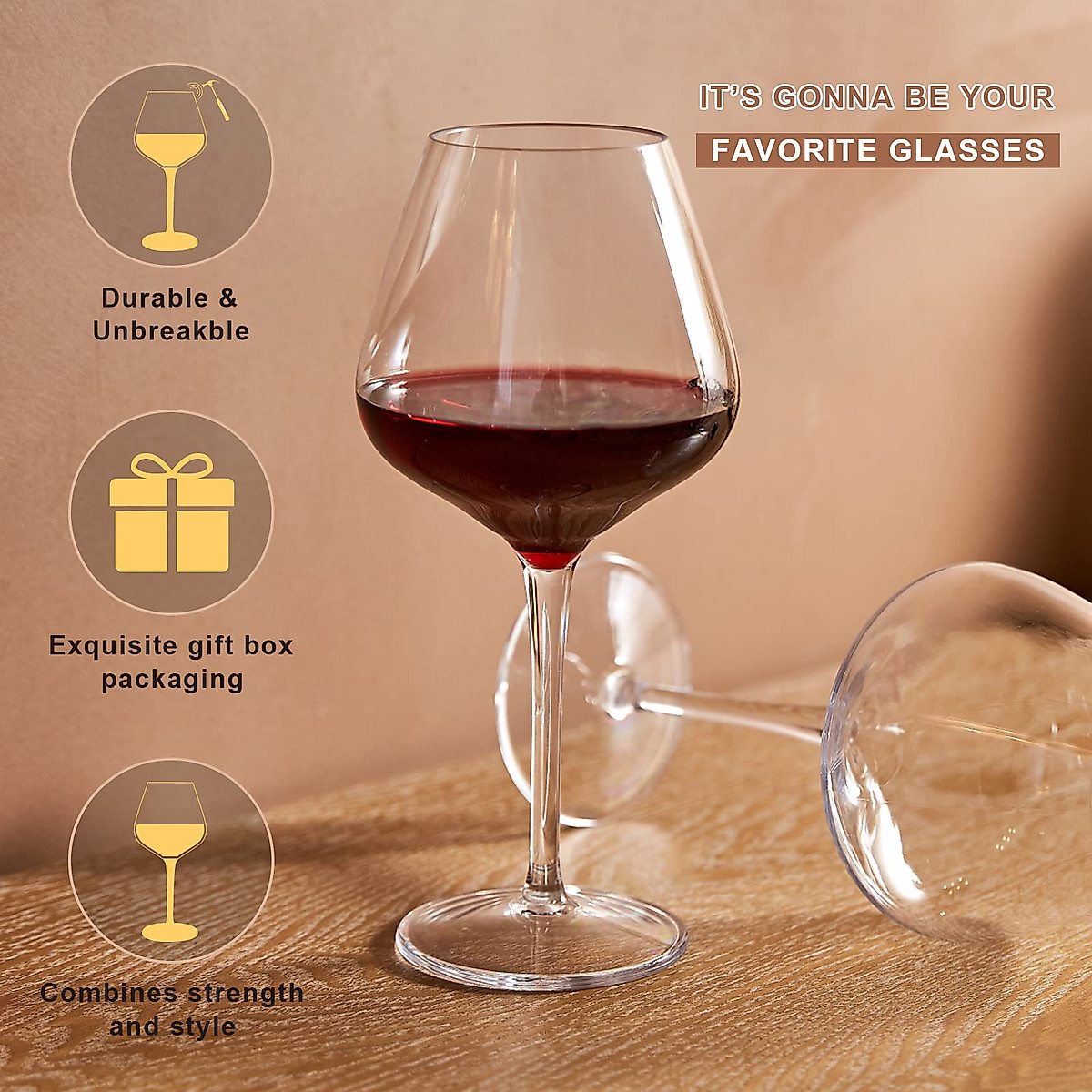 MICHLEY Unbreakable Two Designs Red Wine Glasses 18 oz & 15 oz with Long Stem, Tritan Plastic Clear Glassware Dishwasher Safe, Set of 8