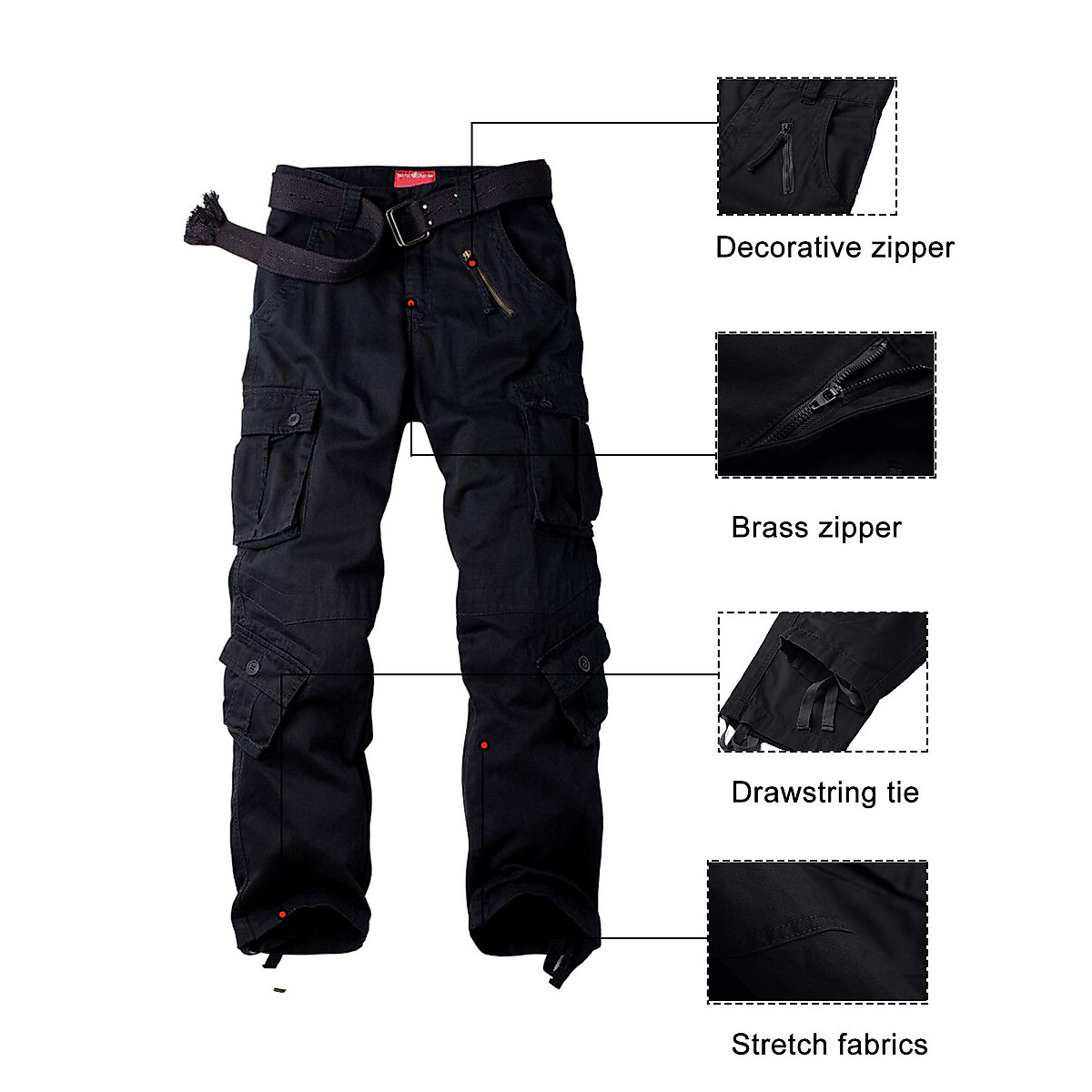 XNMAYA Cargo Pants for Women, Military Army Camo Combat Trousers,Work Camping Hiking Casual Pants with Pockets Black US 2