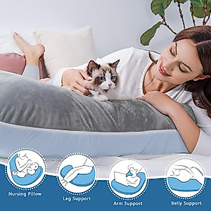 AngQi Body Pregnancy Pillow,L-Shaped Pregnancy Pillow for Side Sleepers,Maternity Body Pillow with Velvet & Jersey Cover, Gray＆Blue