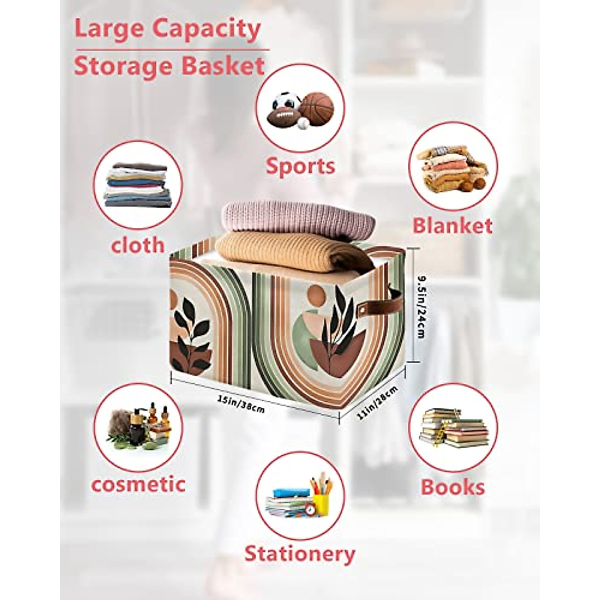 Storage Bins Cubes Waterproof Cloth Storage Basket, Modern Boho Foldable Storage Bags for Shelf Closet Clothes Storage Organizers with Handles Abstract Floral Nordic Rainbow 2PCS