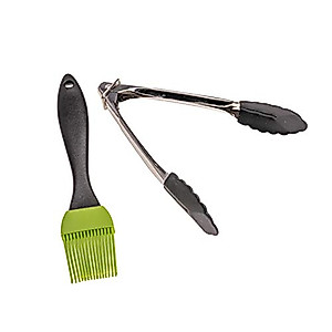 J-Line Design Aluminum Grill Toppers Complete with Silicone Basting Brush and Stainless Steel Mini Tongs - 18-Pack Disposable 13.25 by 9 Inch Pans with Holes for Barbecue Grill Grate