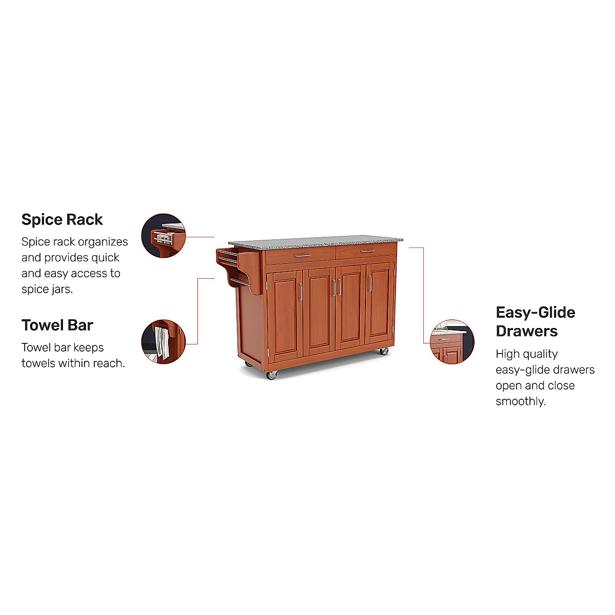 Create-a-Cart Cottage Oak 4 Door Cabinet Kitchen Cart with Gray Granite Top by Home Styles