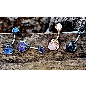 OUFER Claw Belly Button Rings 14G Surgical Steel Navel Piercing Jewelry Dragon Claws Holding Natural Stone Navel Belly Ring