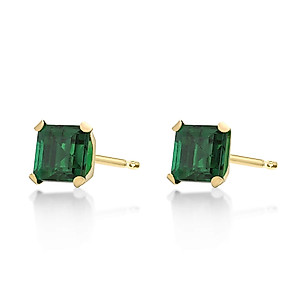 .30 carat tw Green Emerald Stud Earrings Square in 10K Yellow Gold 4MM by Lavari Jewelers