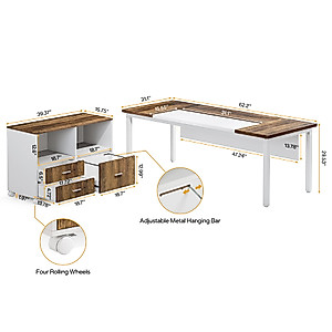 Tribesigns Office Desk with Cabient,63 inches L Shaped Computer Desk with Drawers and Mobile File Cabinet, Executive Desk for Home Office Furniture Sets