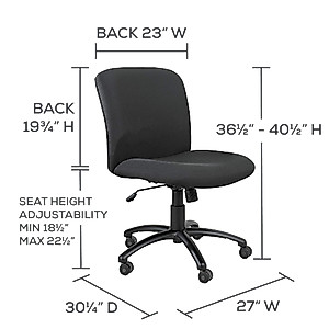 Safco Products Uber Big and Tall Mid Back Chair 3491BL, Black, Rated for 24/7 Use, Holds Up to 500 lbs. (Optional Arms Sold Separately)