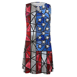 Office Dresses for Women for Work Women Casual Round Neck Hollow Ring Colorful Independence Day Print Sleeveless Dress