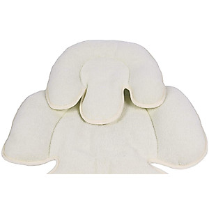 Long-Ci Baby Car Seat Pad Reversible with Head Neck Body Support for Stroller in Terry Towelling Beige