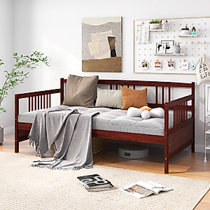 KOMFOTT Wood Daybed Frame Twin Size, Sofa Day Bed Frame with Wooden Slats Support, No Box Spring Needed, Twin Daybed Frame for Bedroom Living Guest Room (Mattress Not Included)