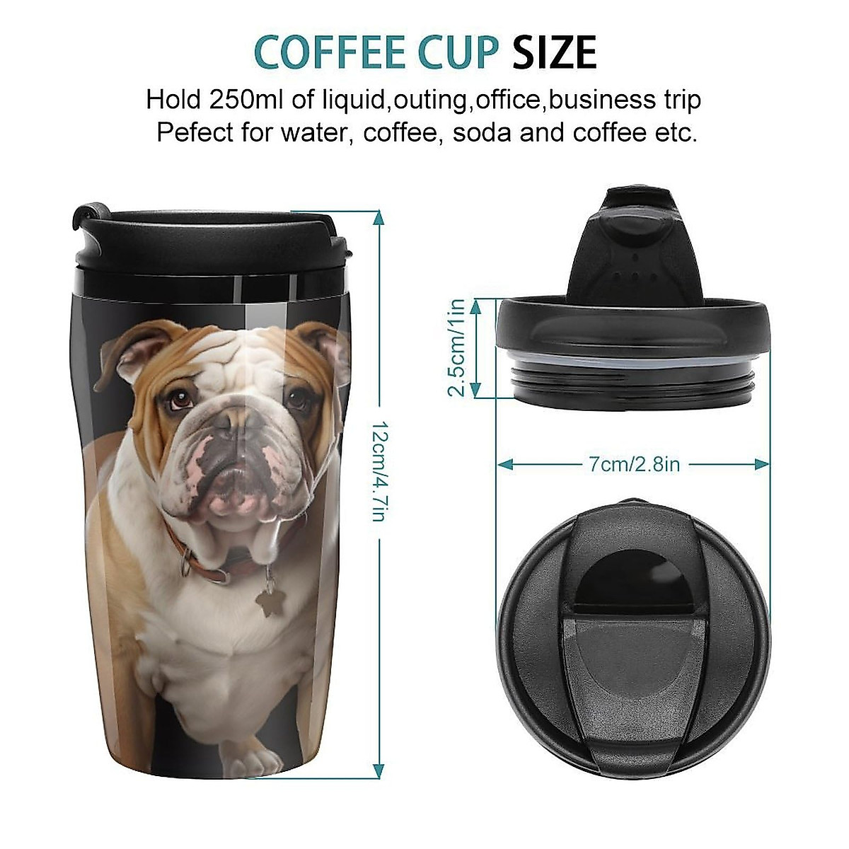 NTVOWPZO Travel Coffee Mug English Bulldog Insulated Travel Mug Stainless Steel Coffee Tumbler Travel Coffee Cup Reusable Coffee Cups with Lids for Hot And Cold Drink