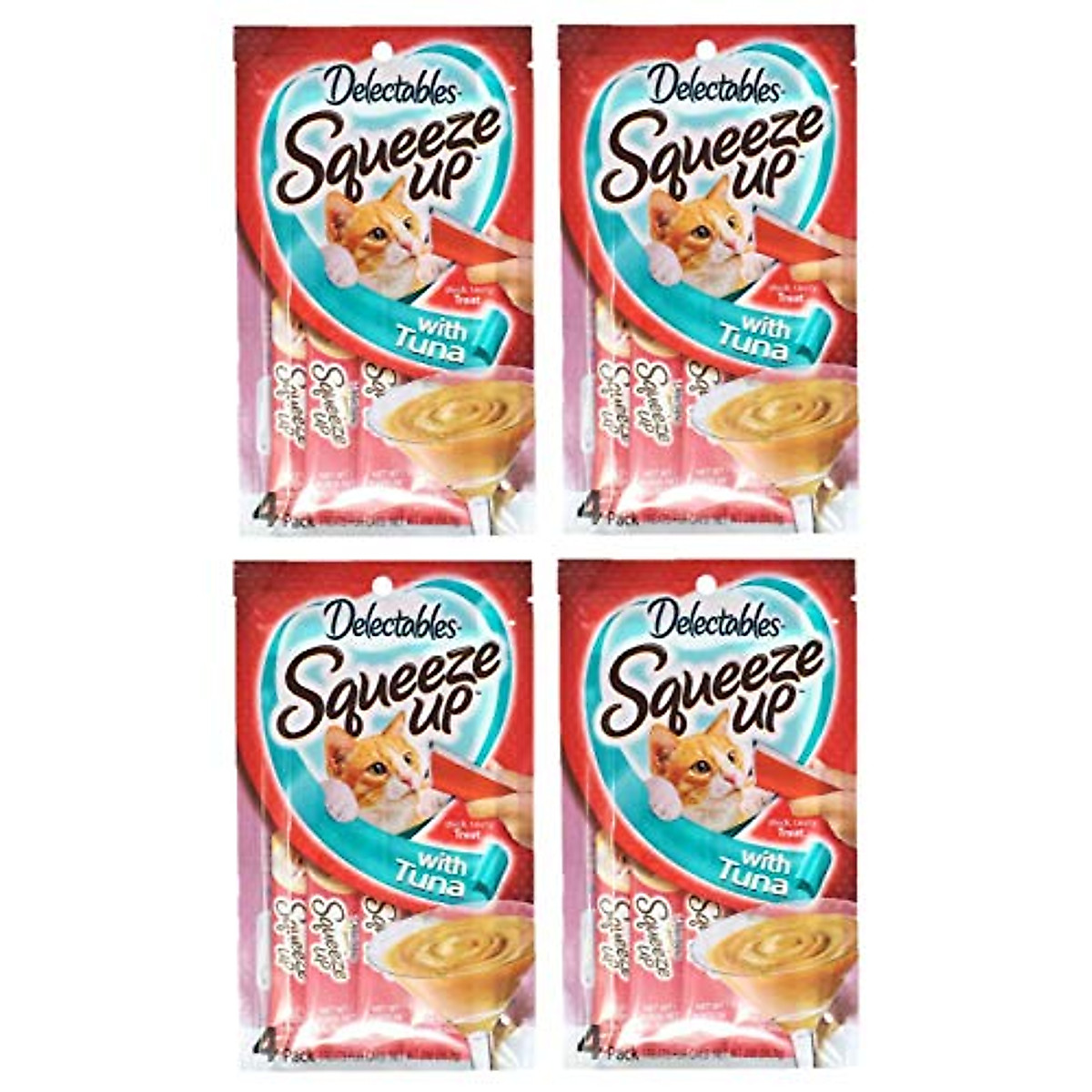 Delectables Squeeze Up Hartz Cat Treats Bundle of 4 Flavor Pouches, 2.0 oz Each (Tuna)